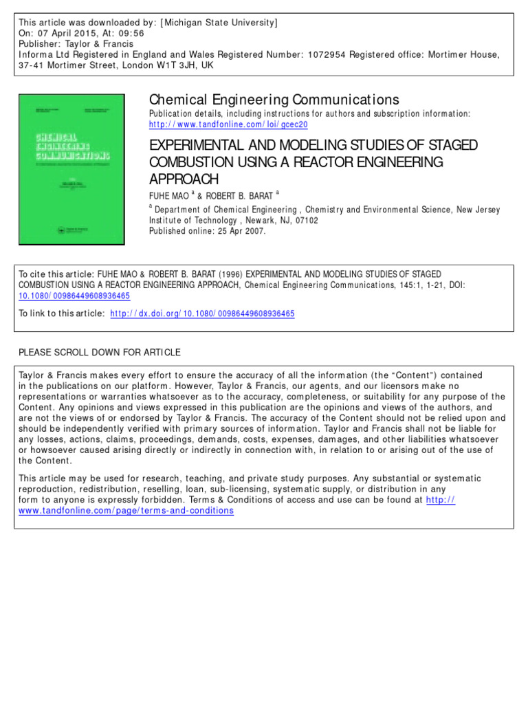 Experimental and Modeling Studies of Staged Combustion Using Reactor ...