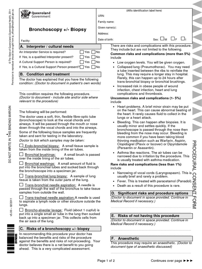 Bronchoscopy Request Form | PDF | Lung | Biopsy