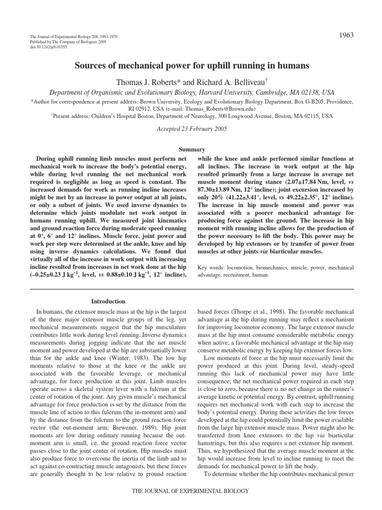Sources of Mechanical Power For Uphill Running in Humans: Thomas J ...