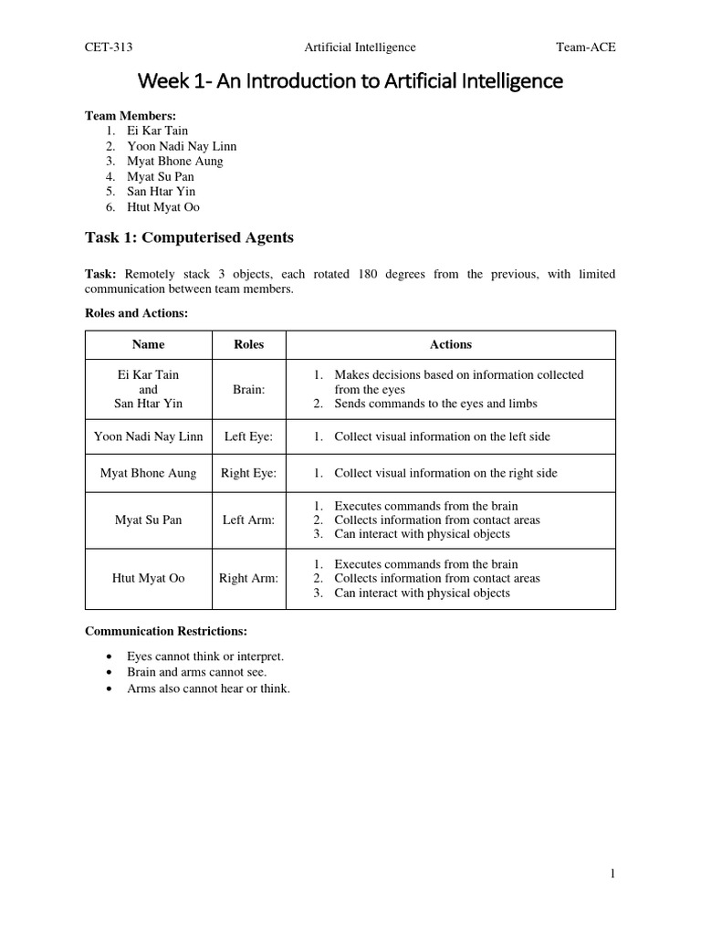 Task 1 - Computerised Agents | PDF | Intelligence (AI) & Semantics ...