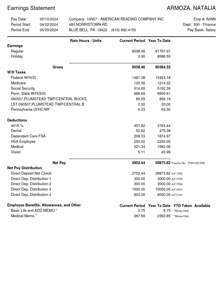 Armoza Pay Stub | PDF | Expense | Personal Finance