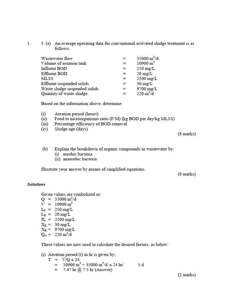 Solution for Tutorial 2 Basic design consideration for wastewater treatment system | PDF ...