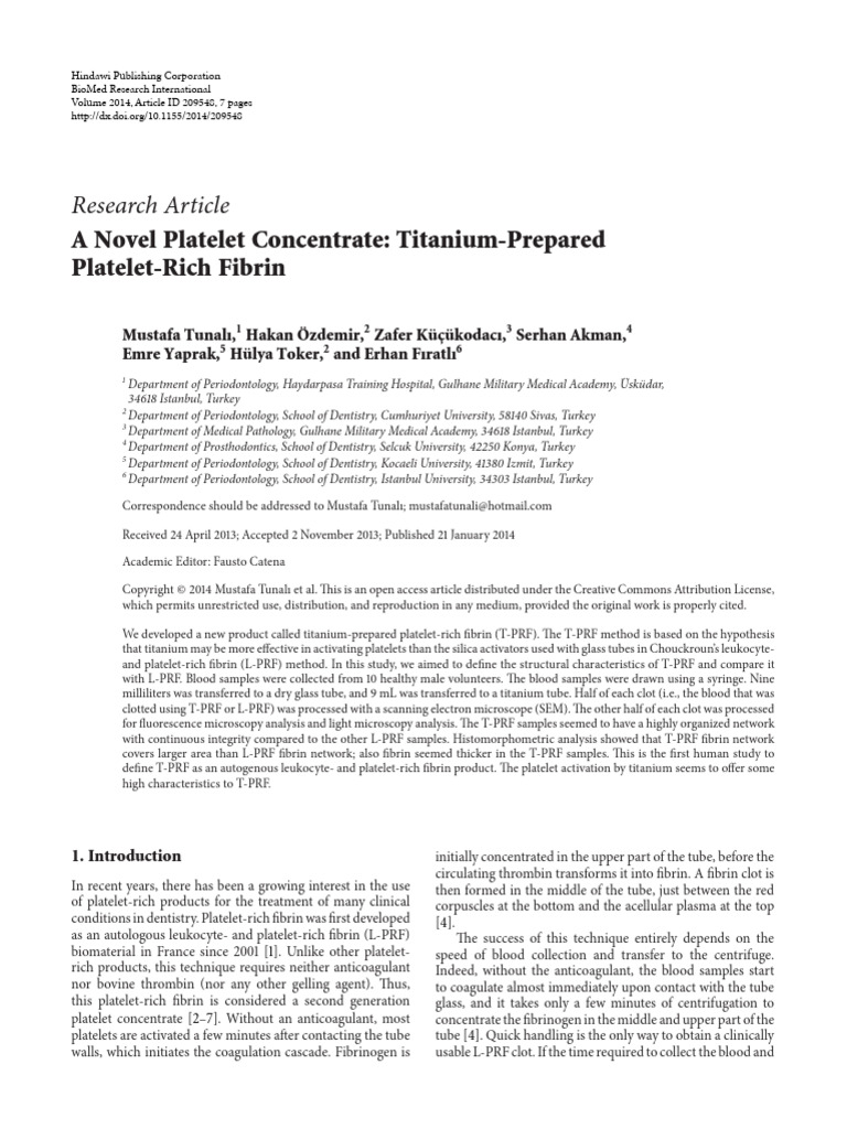 Biomed Res Int 2014 Tunali 209548 | PDF | Coagulation | Staining