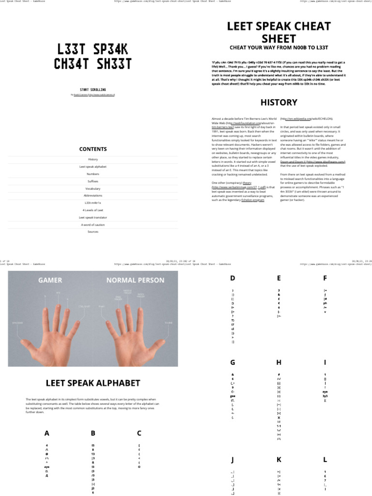 Leet Speak Cheat Sheet - GameHouse | PDF | Linguistics