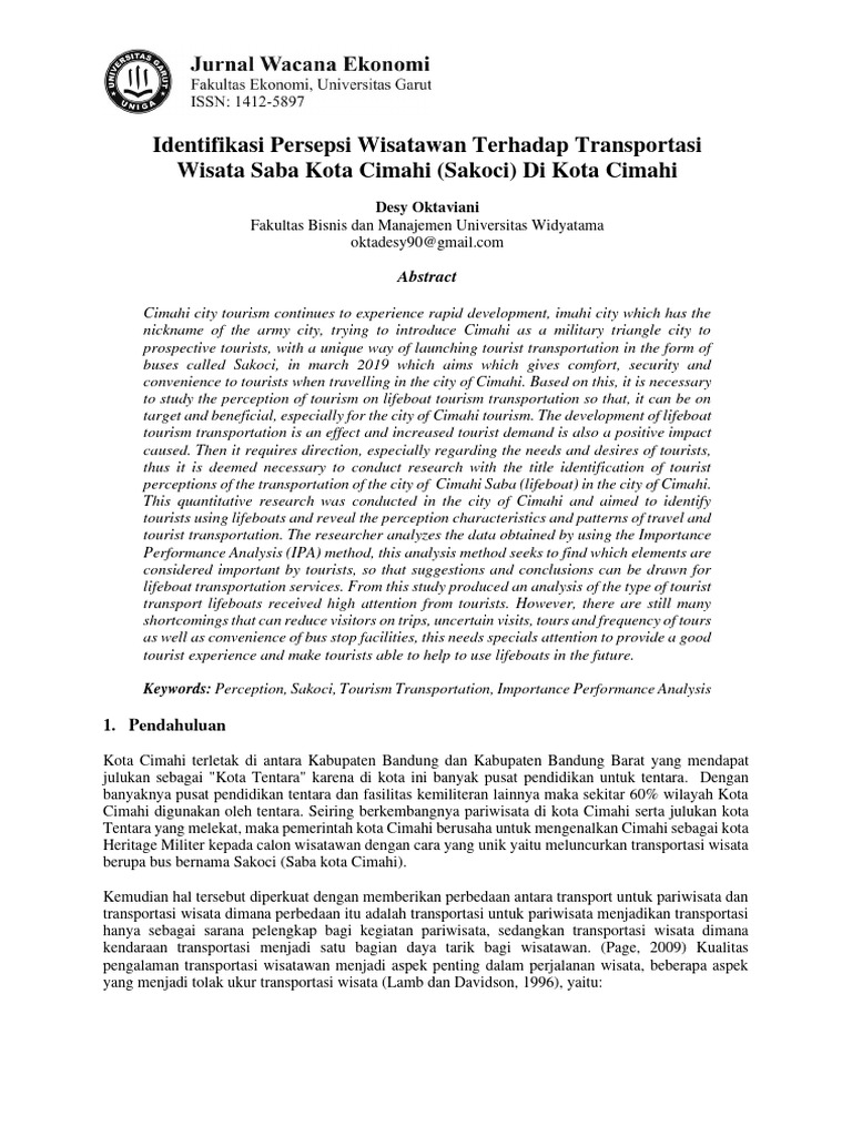 Identifikasi Persepsi Wisatawan Terhadap Transportasi Wisata Saba Kota ...