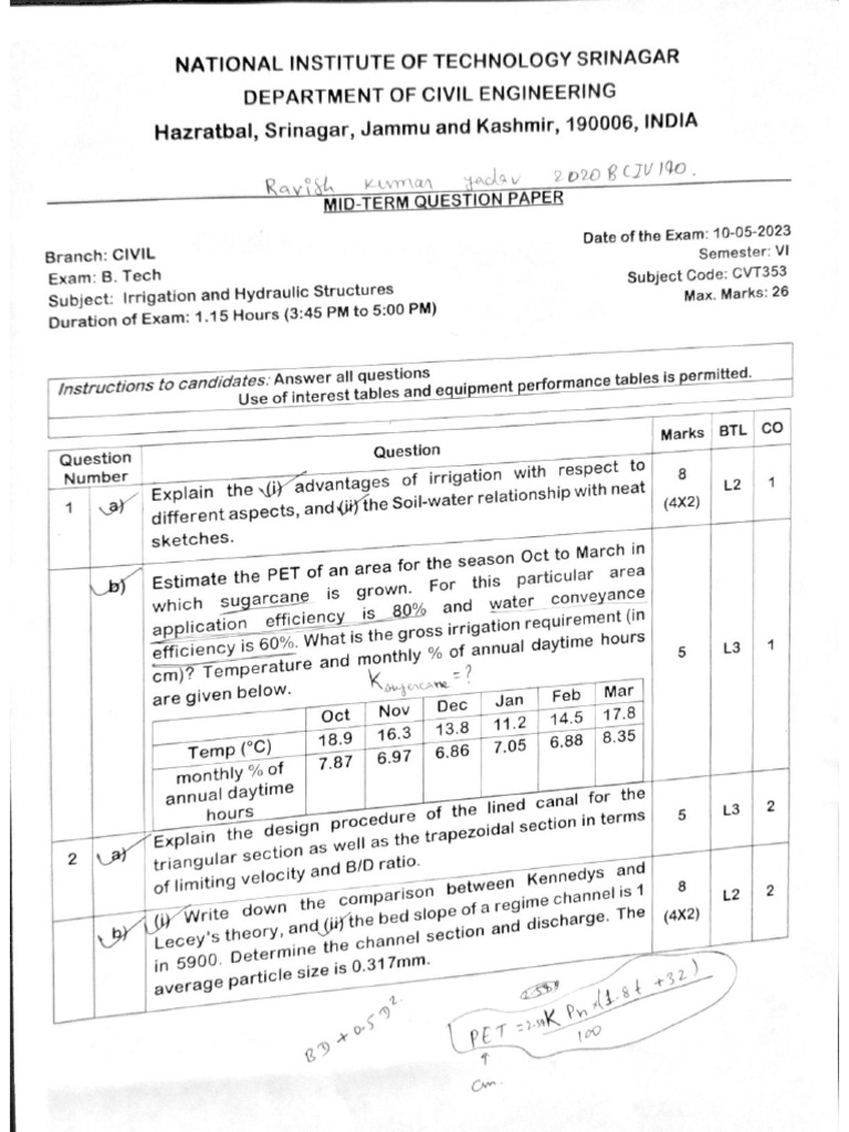 Mid Term Paper Irrigation | PDF