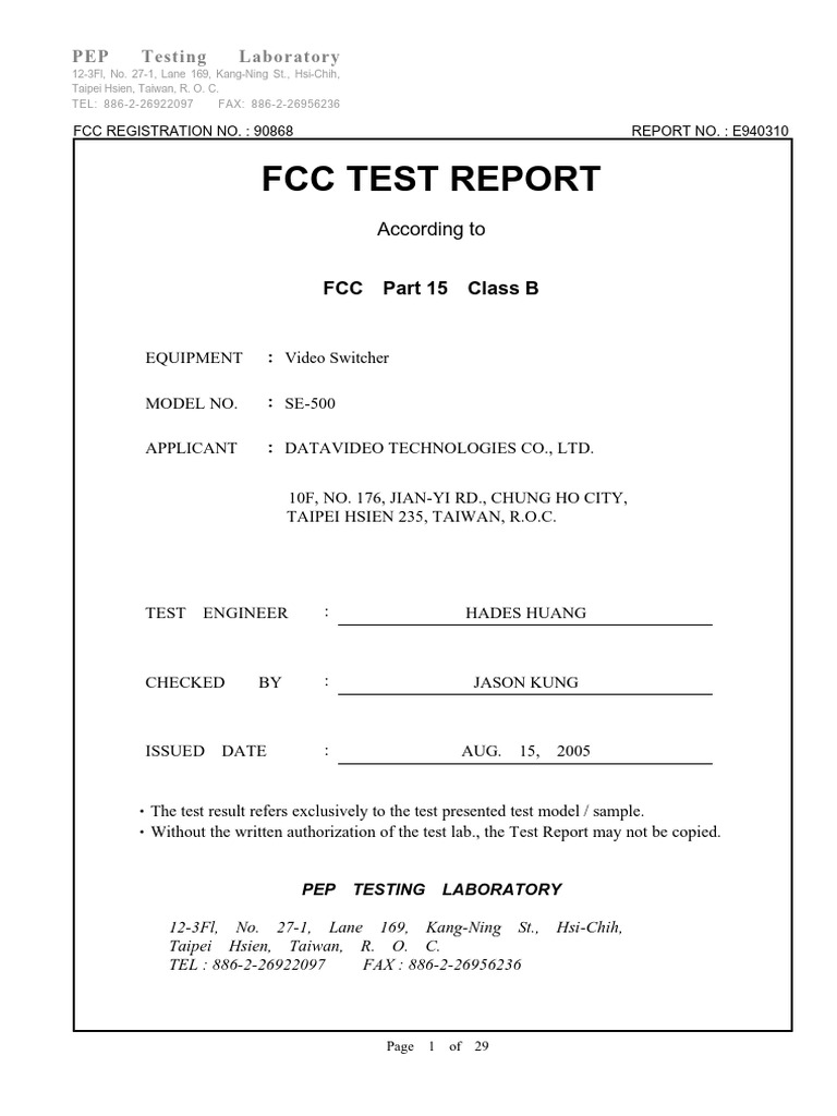 Datavideo SE-500 FCC | PDF | Electromagnetic Interference | Radio