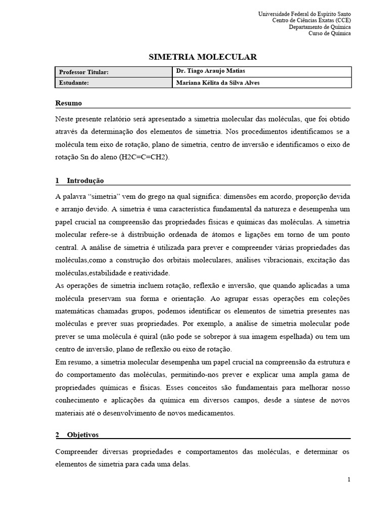 Relatório de Exp. de Ino | PDF | Moléculas | Química