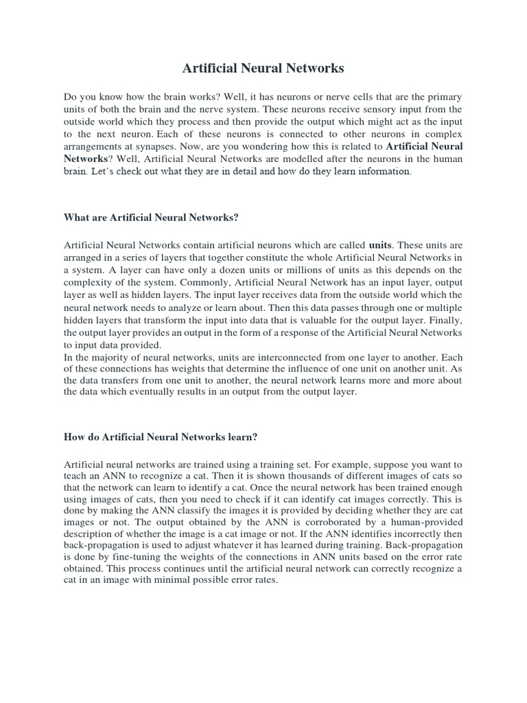 Artificial Neural Networks | PDF | Artificial Neural Network | Nervous System