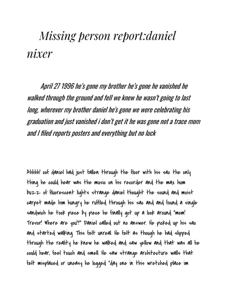 Missing Person Report - Daniel Nixer | PDF | Poetry