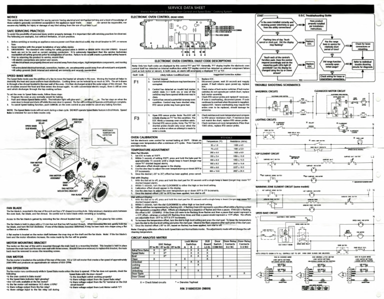 Frigidaire Model FEF369CGSA Service Data Sheet | PDF