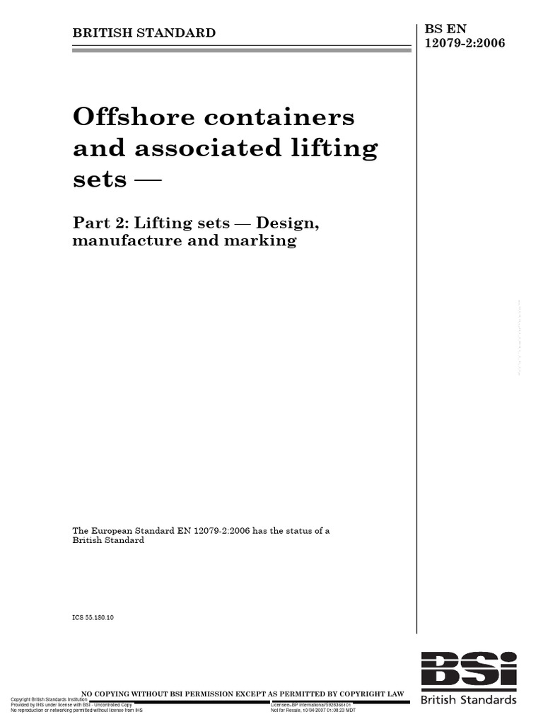 BS EN 12079-2 Offshore Containers | PDF | Regulation