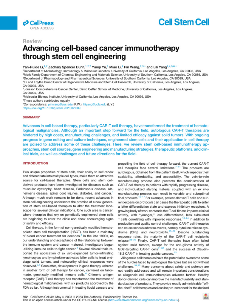 Advancing-cell-based-cancer-immunotherapy-through-stem-cell_2023_Cell-Stem-C | PDF | Natural ...