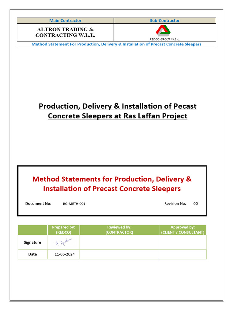 Method Statement For Concrete Works | PDF | Concrete | Precast Concrete