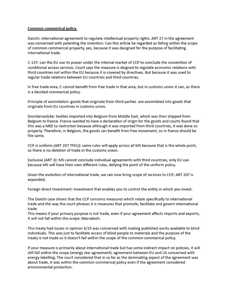 Common Commerical Policy | PDF | Trade | European Union