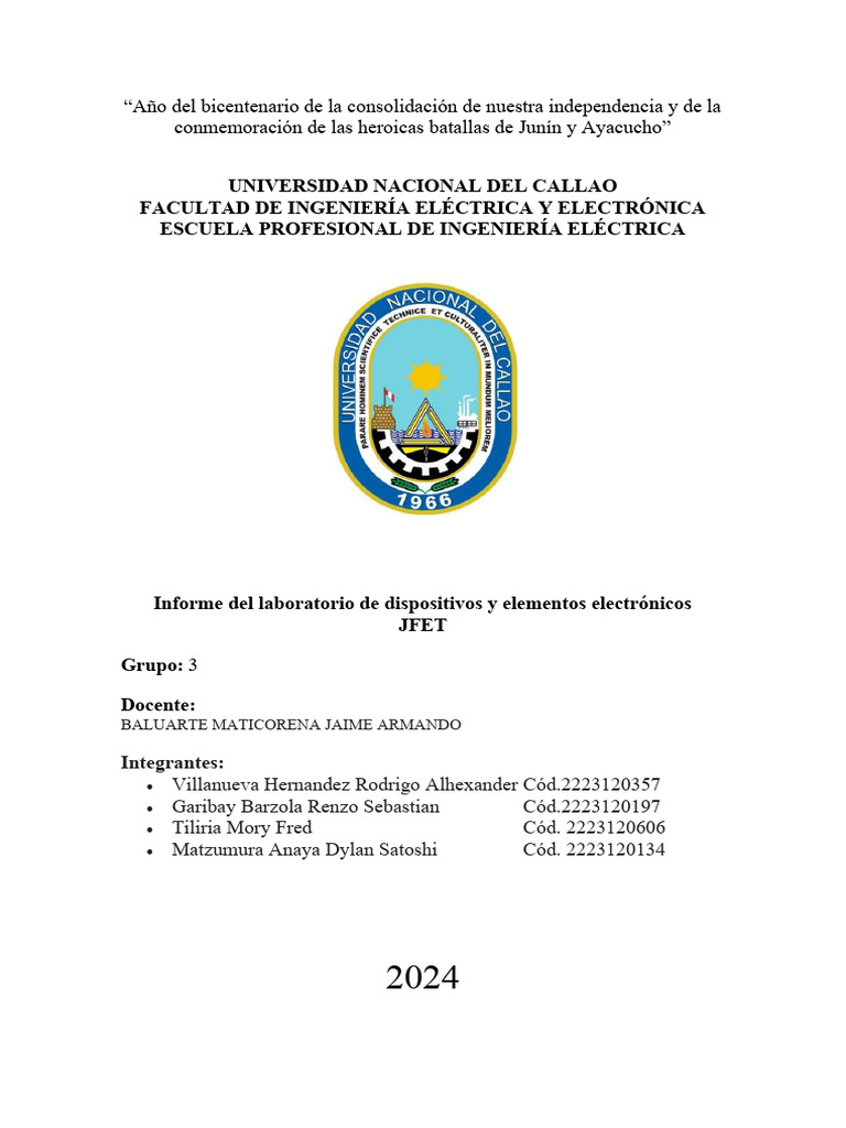 Informe sobre el JFET 2N5459 en Laboratorio | PDF | Transistor de ...