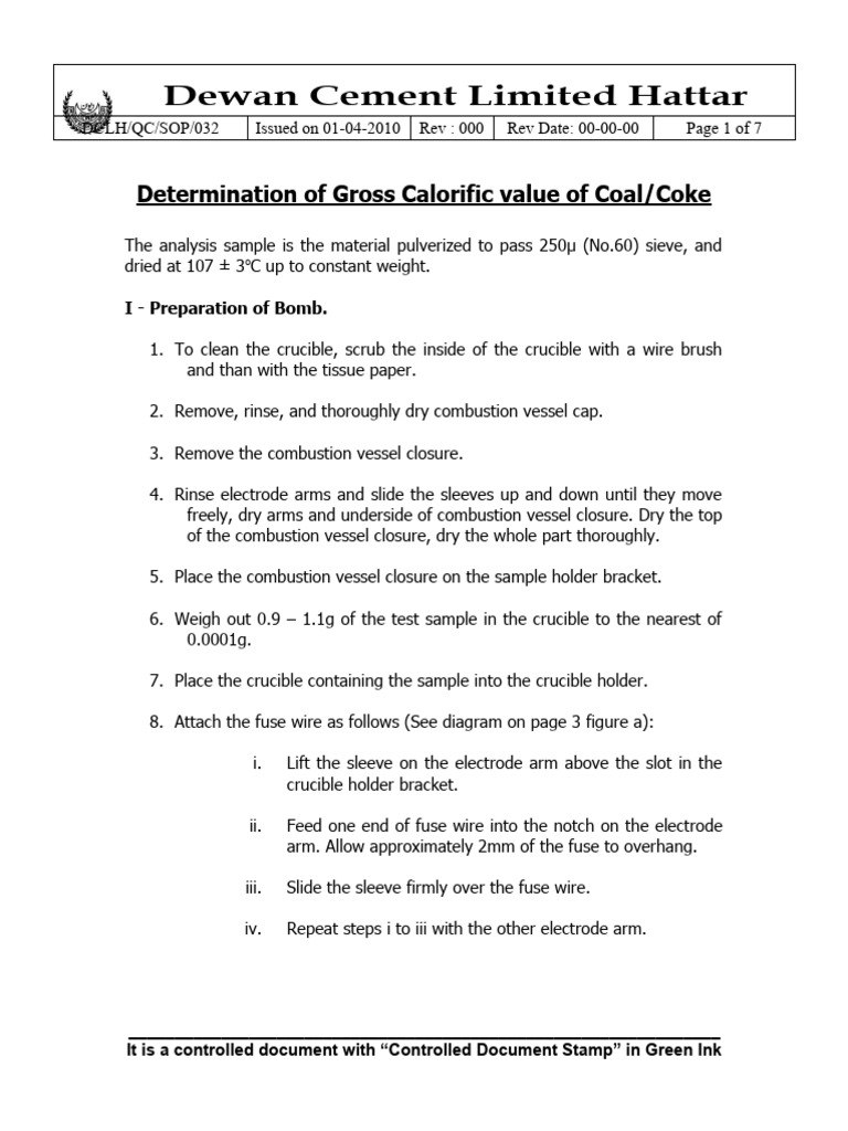 Determination of Gross Calorific Value of Coal | PDF | Home & Garden