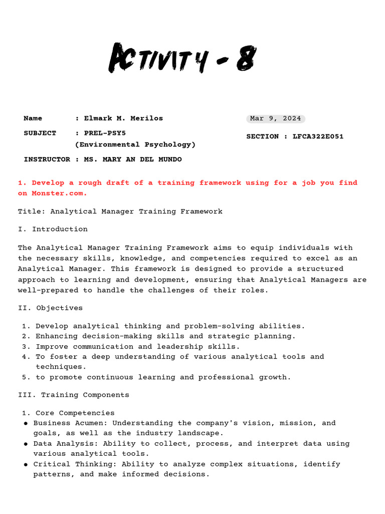 Analytical Manager Training Framework | PDF | Educational Technology | Goal