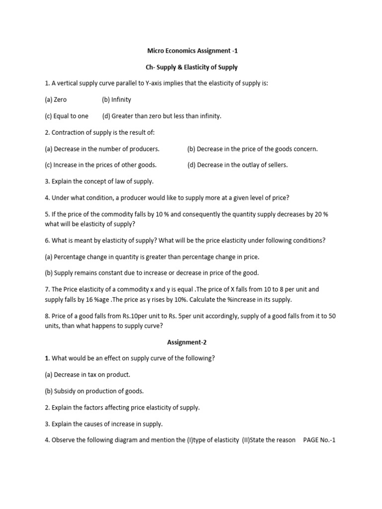 Class-XI Economics Assignments | Download Free PDF | Supply (Economics) | Economic Equilibrium