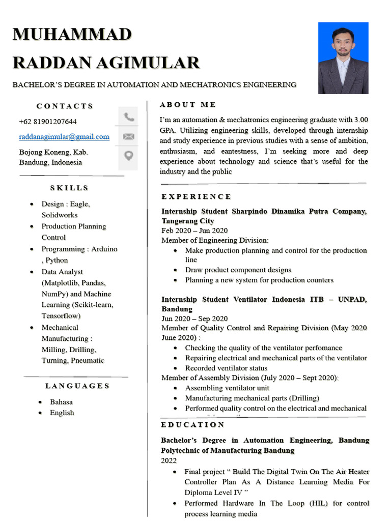 Muhammad Raddan Agimular - CV | PDF | Mechatronics | Engineering