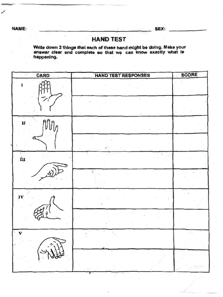 Hand Test Answer Sheet | PDF