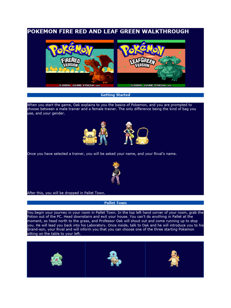 Pokémon Fire Red & Leaf Green Guide | PDF | Pokémon
