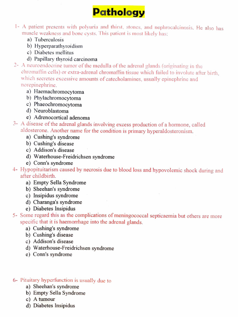 Endocrine Patho MCQ | Download Free PDF | Adrenal Gland | Adenoma