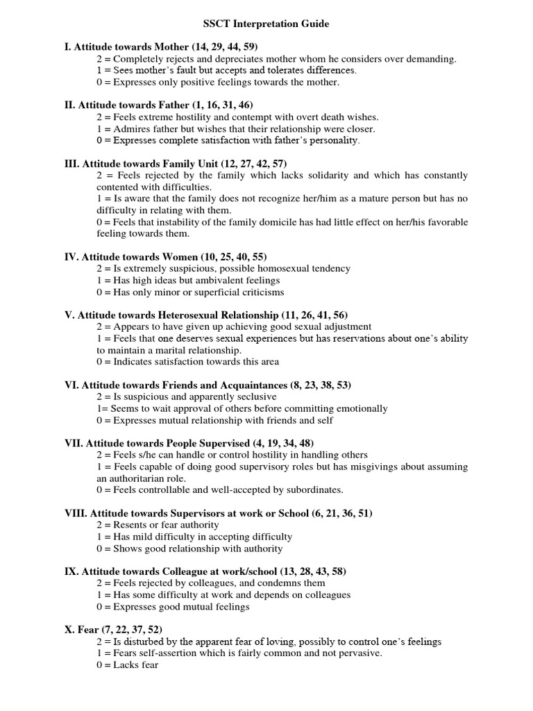 SSCT Interpretation Guide | PDF | Homosexuality | Emotions
