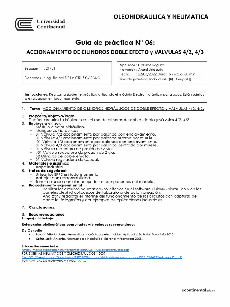 Guía de Práctica 06 | PDF | Neumática | Bomba