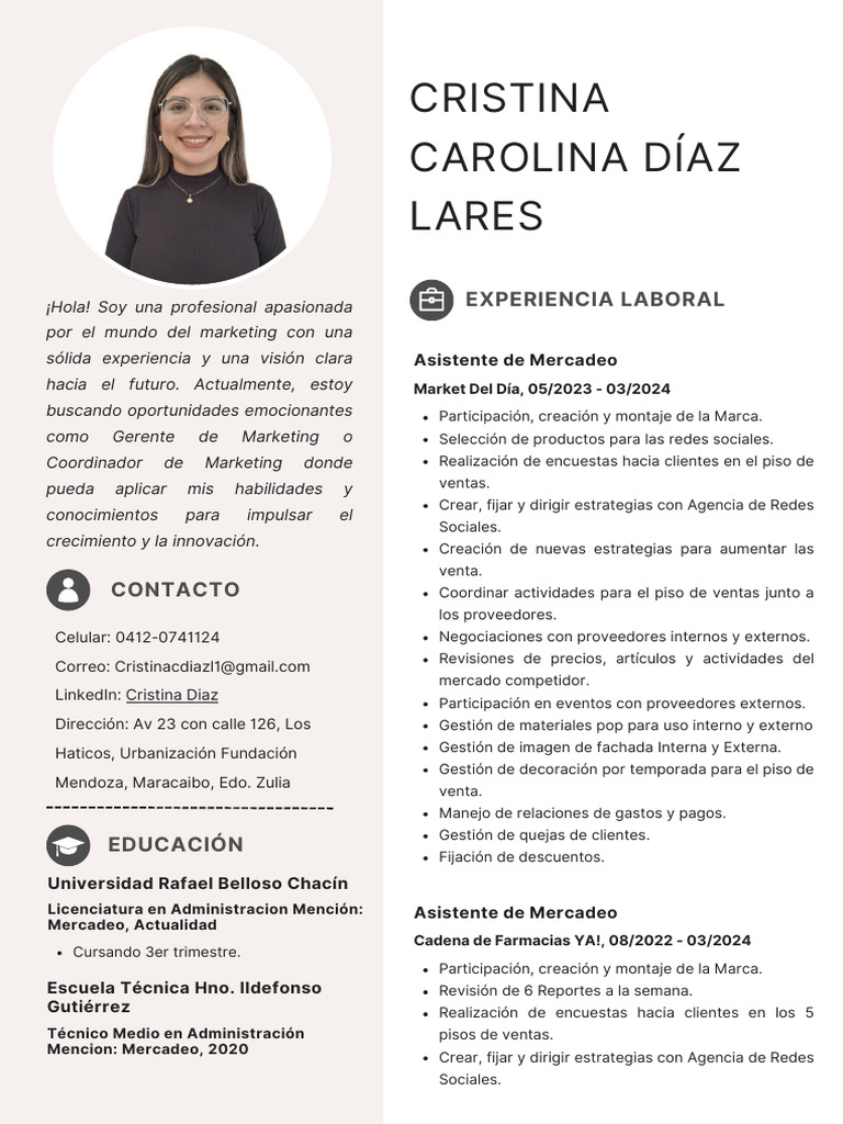 CV Cristina Carolina Díaz Lares 2024 | PDF | Marketing | Business