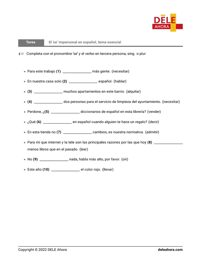 El Se Impersonal en Espanol Tema Esencial | PDF