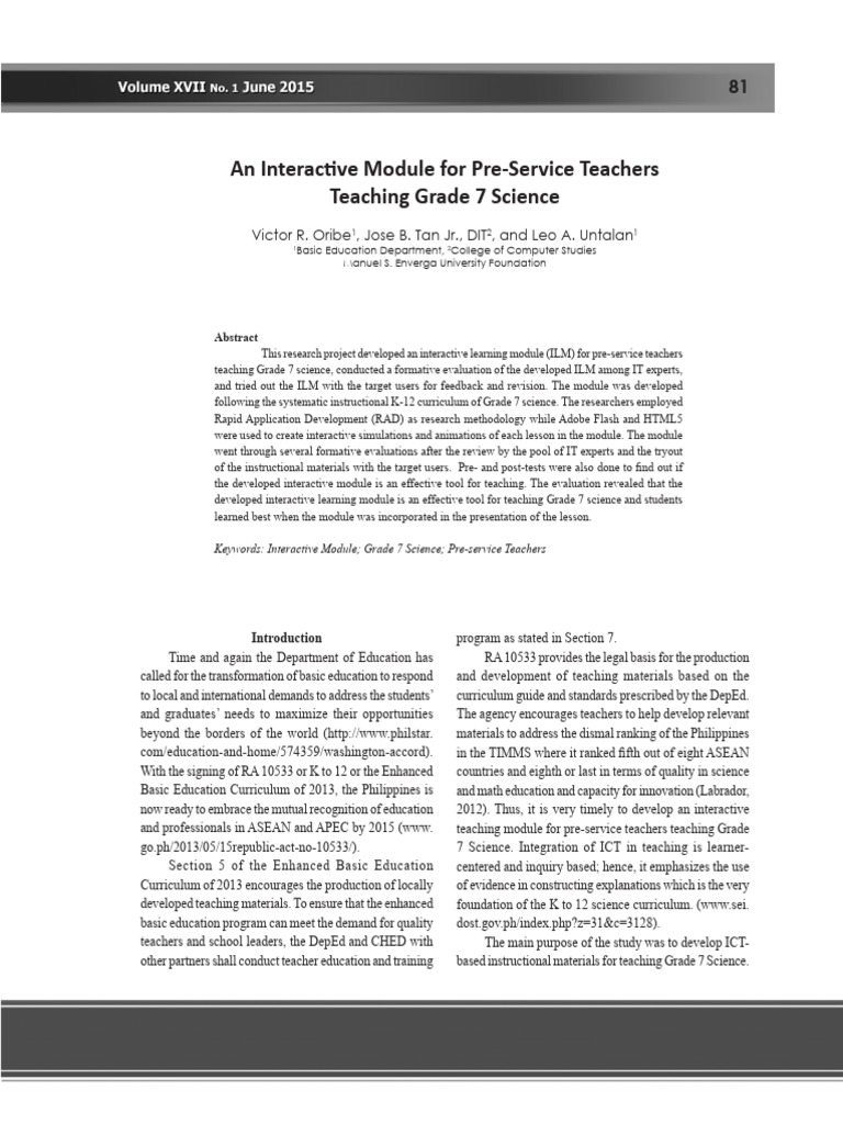 An Interactive Module For Pre-Service Teachers Teaching Grade 7 Science ...