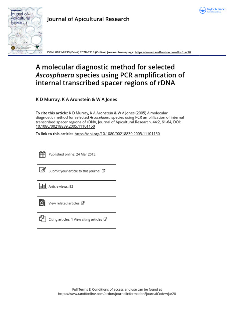 A molecular diagnostic method for selected Ascosphaera species using ...