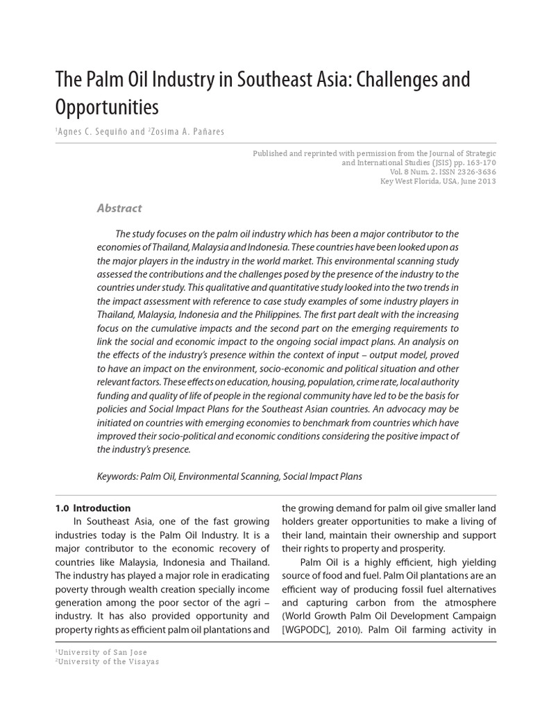 The Palm Oil Industryin Southeast Asia Challengesand Opportunities | PDF | Palm Oil | Biodiesel