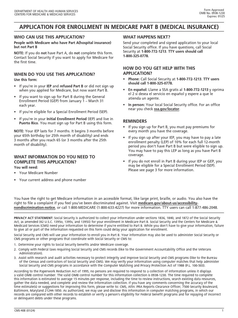 CMS 40B - 508 Enabled | PDF | Medicare (United States) | Medicaid