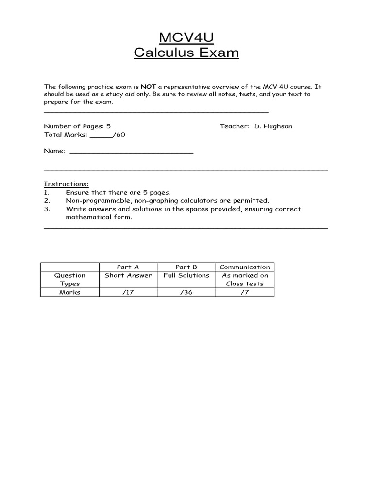 MCV Calculus Practice Exam II | PDF | Trigonometric Functions | Derivative