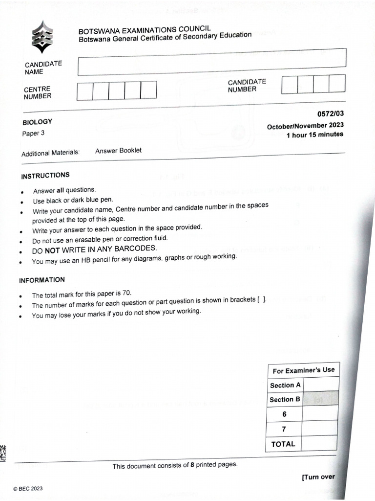 Biology 2023 Paper 3 Bgcse-1 | PDF