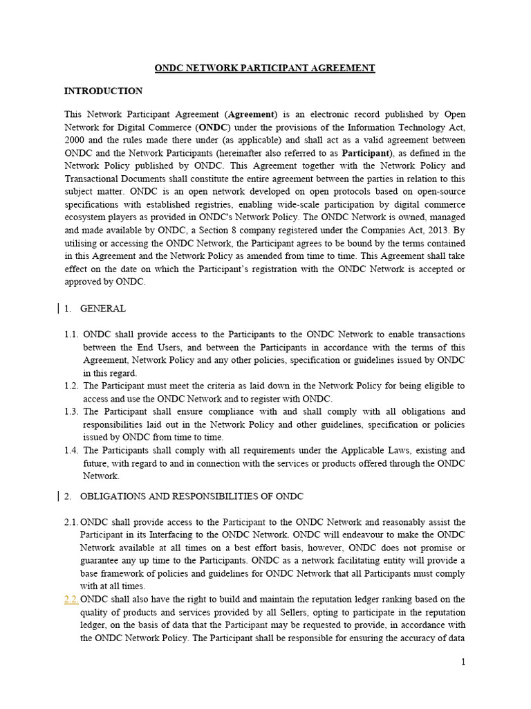 ONDC Network Participant Agreement | PDF | Indemnity | Taxes