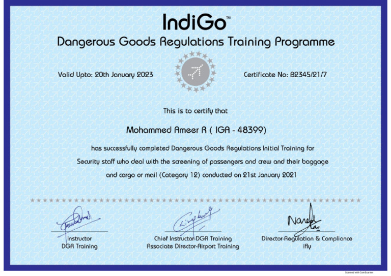 DGR CERTIFICATE B2345 (Cat-12int.) 21 Jan 21 | PDF