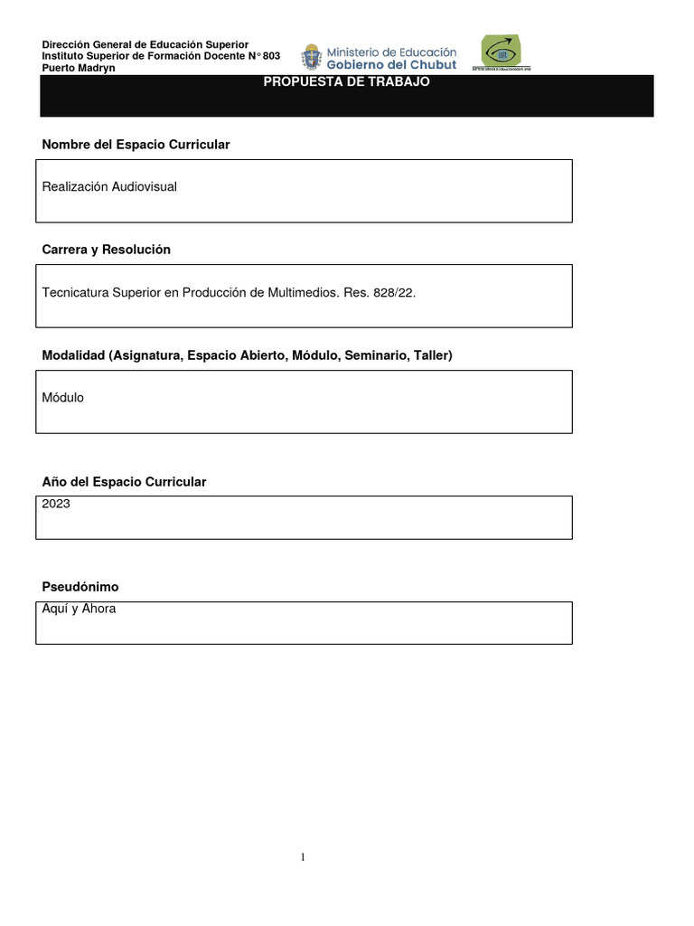 PROGRAMA Realizacion Audiovisual 2023 TSPM - Doc Viviana Johnson | PDF ...