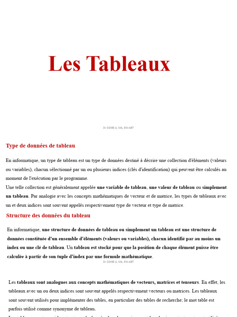 COURS 4 C Cours Tableaux&Structures | PDF | Pointeur (programmation) | Matrice (Mathématiques)