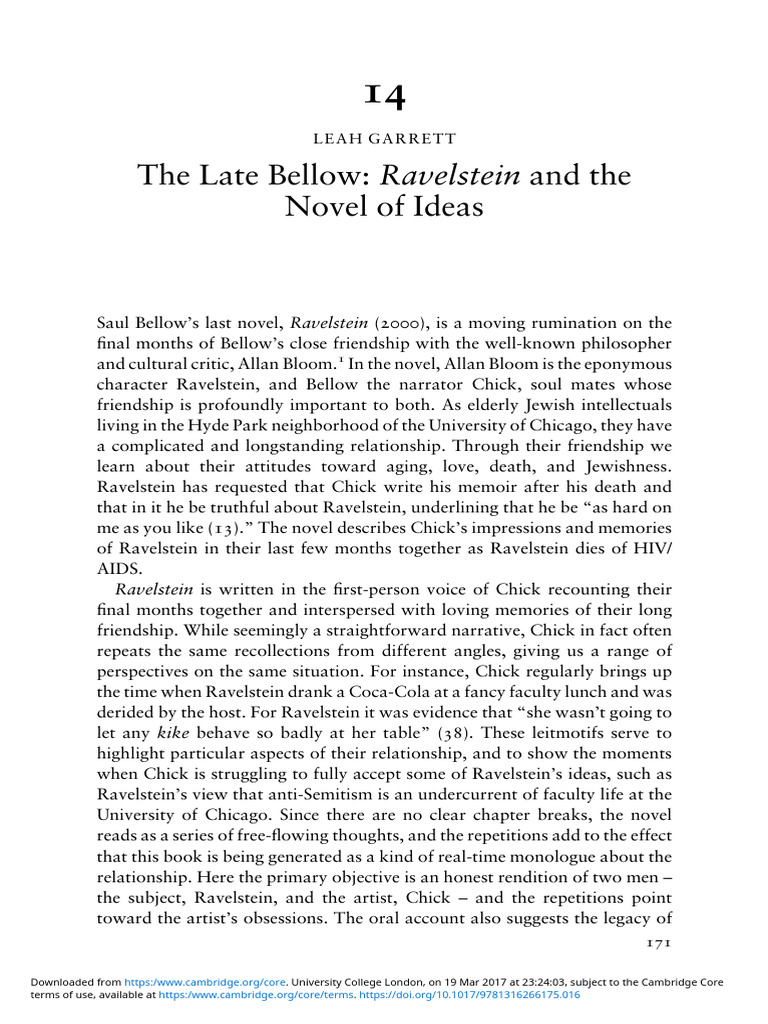 The Cambridge Companion To Saul Bellow The Late Bellow Ravelstein and ...