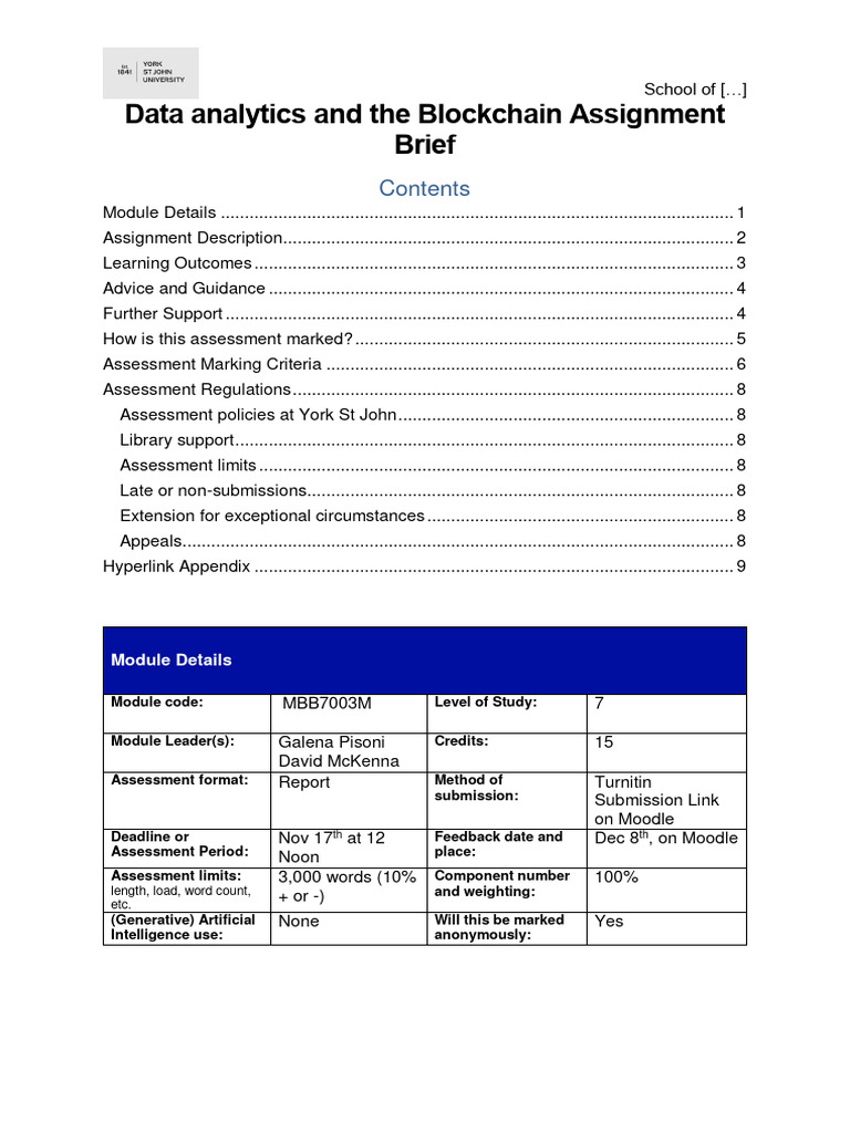 MBB7003M Data Analytics and The Blockchain Assignment Brief | PDF | Analytics | Knowledge