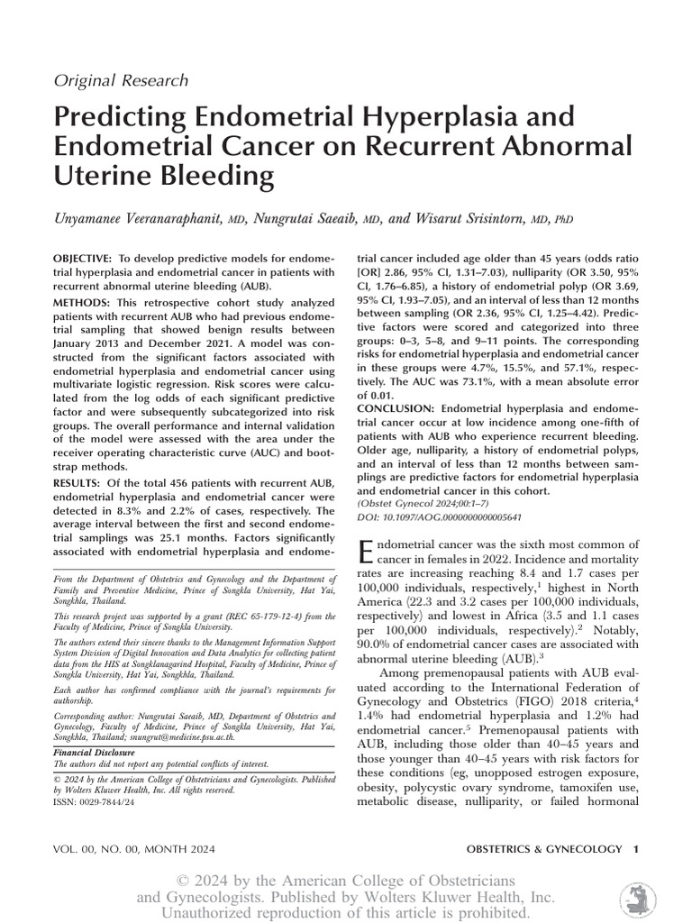 Predicting Endometrial Hyperplasia and Endometrial Cancer On Recurrent ...