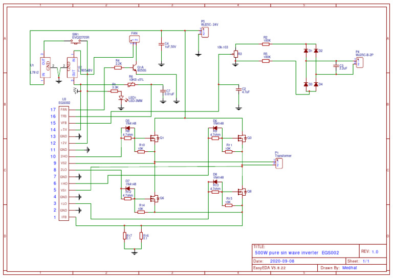 Schematic - Pure Sin Wave Inverter EGS002 - 2020-09!19!15!27!49 | PDF