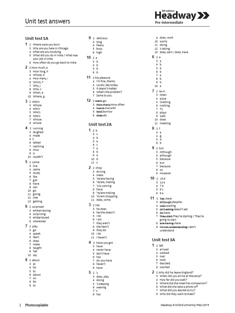 HW5e - Pre-Int - Unit Test - A Answers | PDF