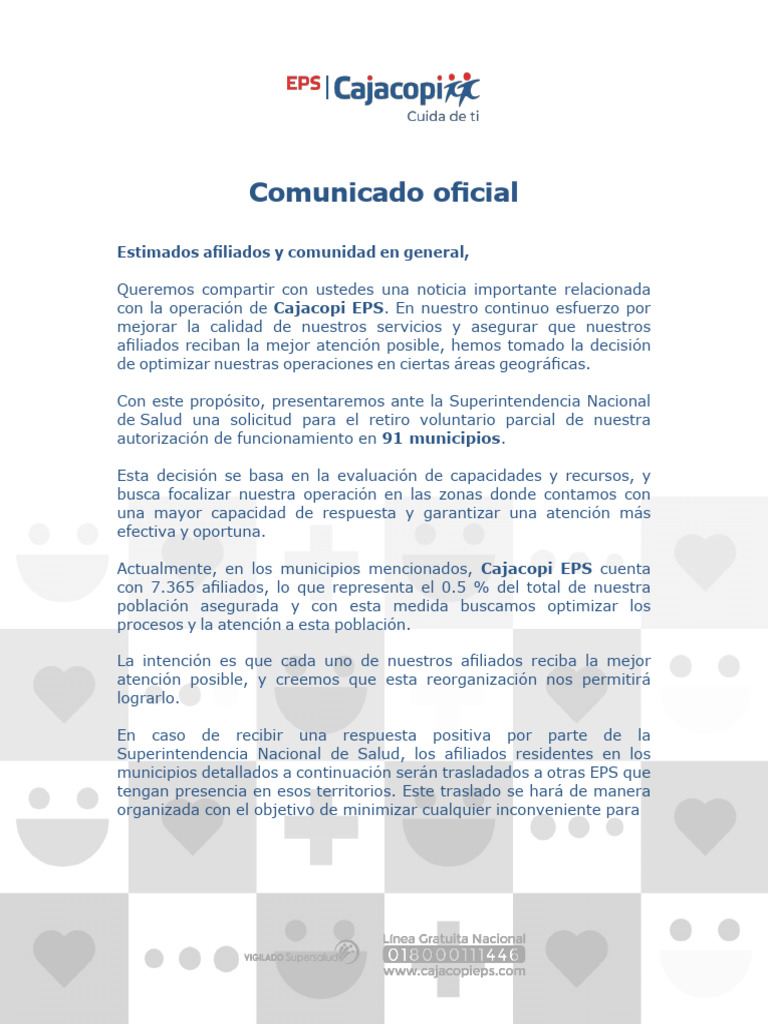 Comunicado Oficial - Cajacopi EPS | PDF | Conceptos psicologicos