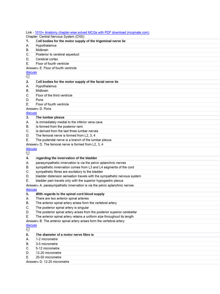 Anatomy Mcqs Mcqmate | Download Free PDF | Common Carotid Artery | Vertebra Anatomy Mcqs Mcqmate | Download Free PDF | Common Carotid Artery | Vertebra