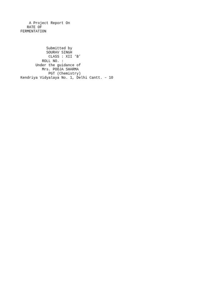 Rate of Fermentation Project Report | PDF | Fermentation | Carbohydrates