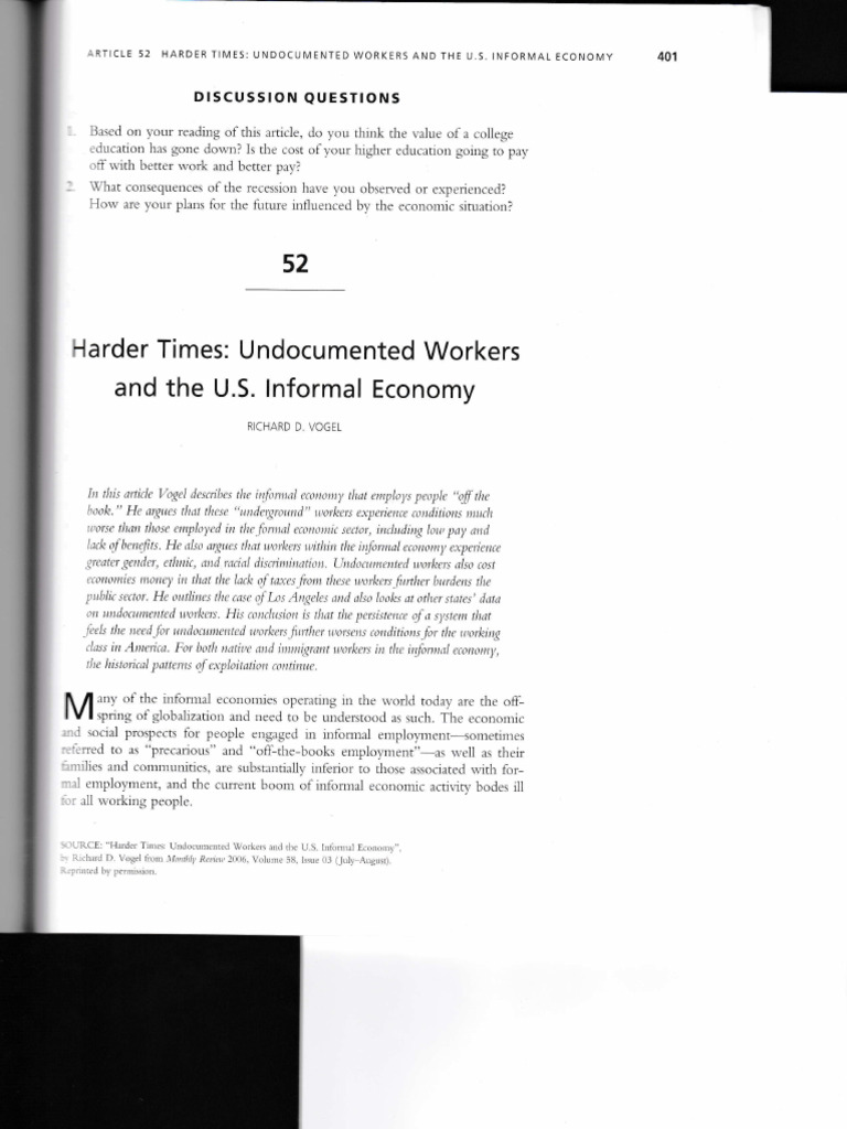 Vogel Harder Times Undocumented Workers and The US Informal Economy ...